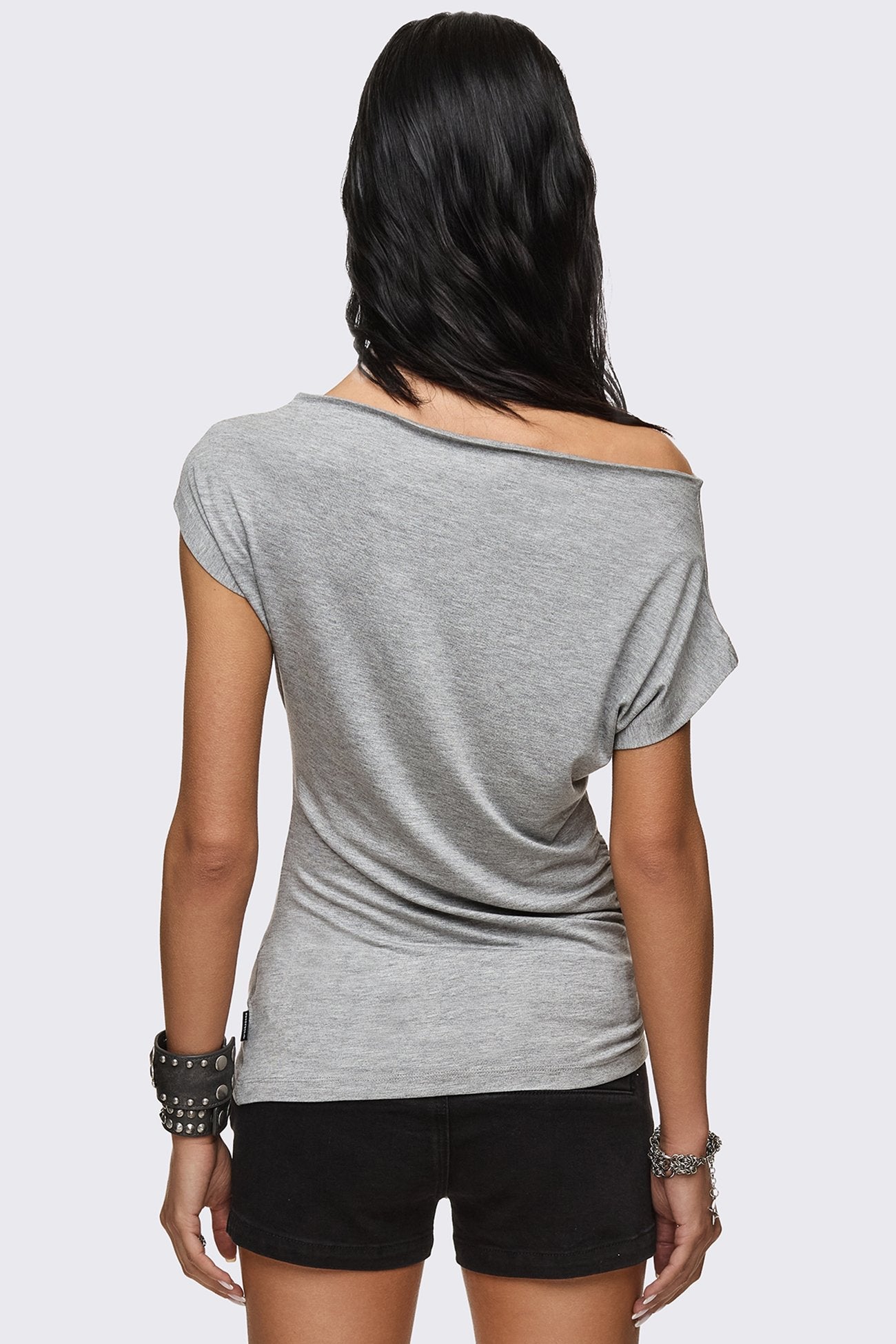 Grey Marl Off-Shoulder Graphic Top | Minga London – Minga London US