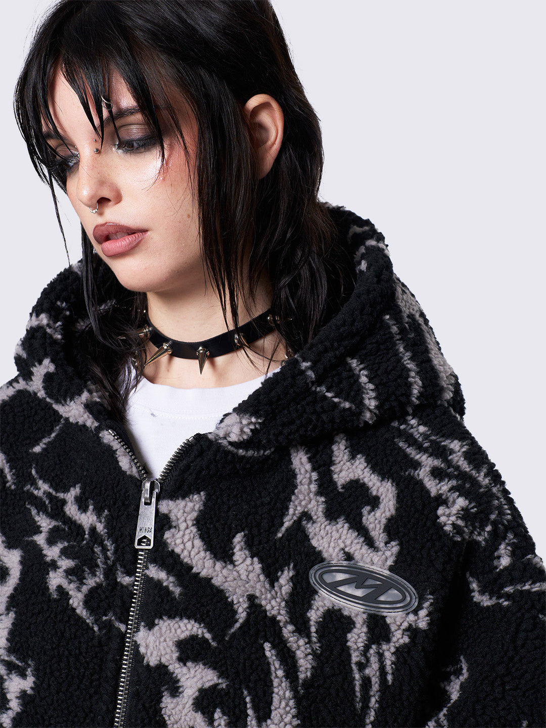 Cyber Sigilism Borg Fleece Oversized Zip Up Hoodie Jacket in Cyber Sigilism Borg Fleece Oversized Zip Up Hoodie Jacket in